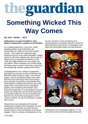 Newspaper article - Something Wicked This Way Comes | Teaching Resources