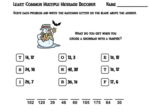 Halloween Math Activity: Least Common Multiple Message Decoder ...
