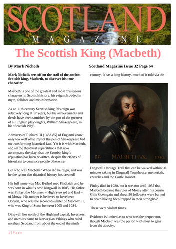 Magazine article - The Scottish King (Macbeth) | Teaching Resources