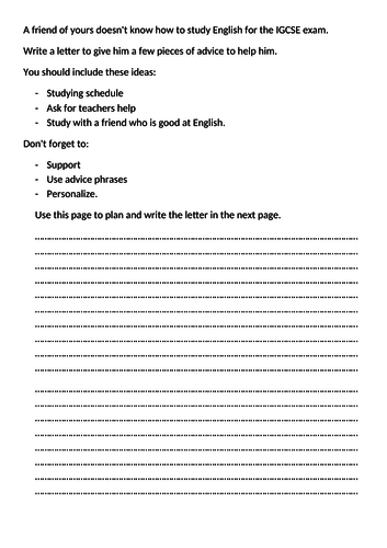 Writing advice letter | Teaching Resources