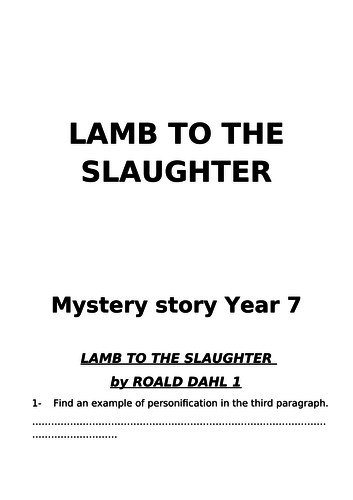 LAMB TO THE SLAUGHTER by ROALD DAHL | Teaching Resources