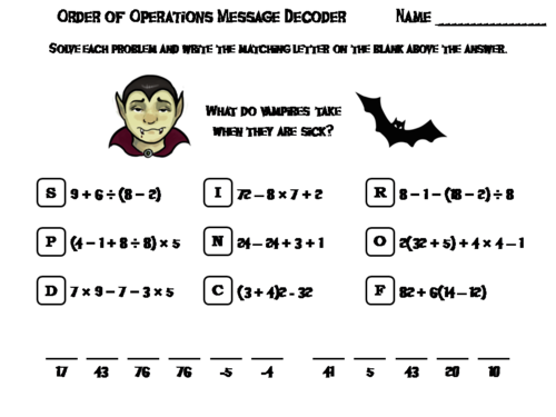 Halloween Math Activity: Order of Operations Message Decoder | Teaching ...