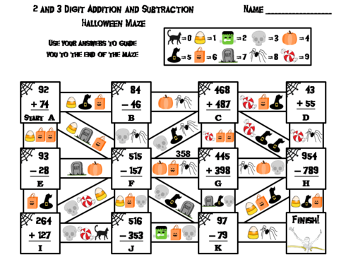 2 and 3 Digit Addition and Subtraction W-W/O Regrouping Halloween Math ...