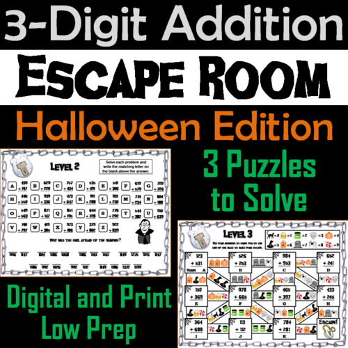 Triple Digit Addition With and Without Regrouping Game: Halloween ...