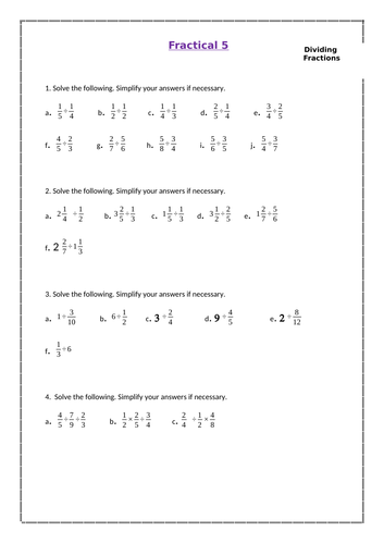 KS3 Lesson Worksheet - Fractions (Dividing) | Teaching Resources