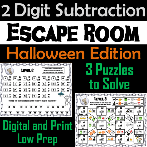 Double Digit Subtraction With and Without Regrouping Game: Halloween ...