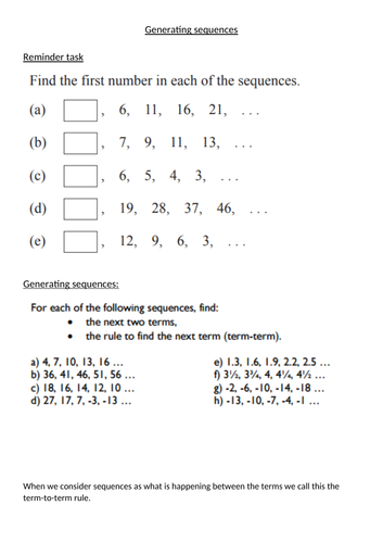 Generating sequences from nth term | Teaching Resources Generating sequences from nth term | Teaching Resources