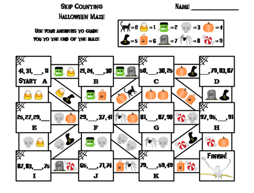 Skip Counting by 2, 3, 4, 5, 10 Game: Halloween Math Maze | Teaching ...