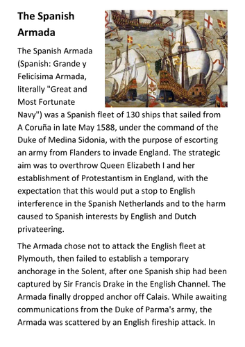 The Spanish Armada Handout | Teaching Resources