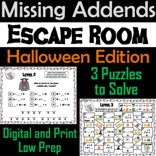 Missing Addends Addition and Subtraction Activity: Halloween Escape ...