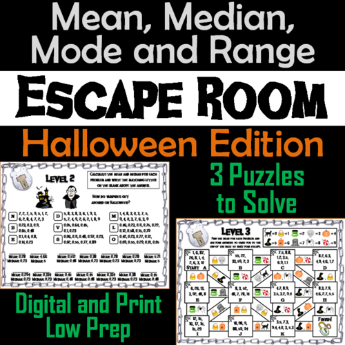 Mean, Median, Mode, and Range Activity: Escape Room Halloween Math Game ...