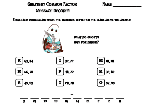 Greatest Common Factor Game: Halloween Math Activity | Teaching Resources