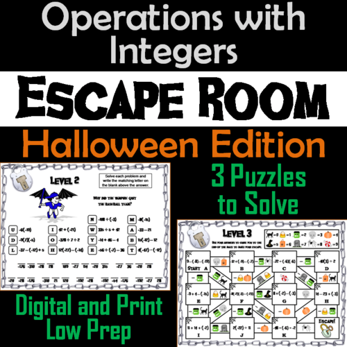 Operations with Integers Game: Escape Room Halloween Math | Teaching ...