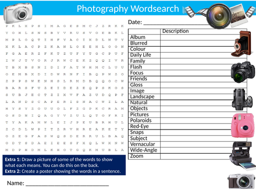 2 x Photography Wordsearch Sheet Starter Activity Keywords Cover ...