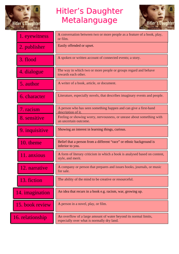 Hitler's Daughter - Metalanguage | Teaching Resources