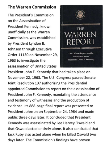 The Warren Commission Handout | Teaching Resources