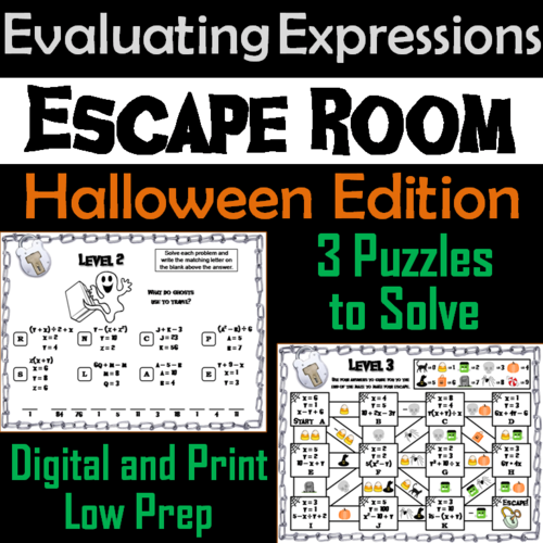 Evaluating Algebraic Expressions Game: Escape Room Halloween Math ... Evaluating Algebraic Expressions Game: Escape Room Halloween Math ...