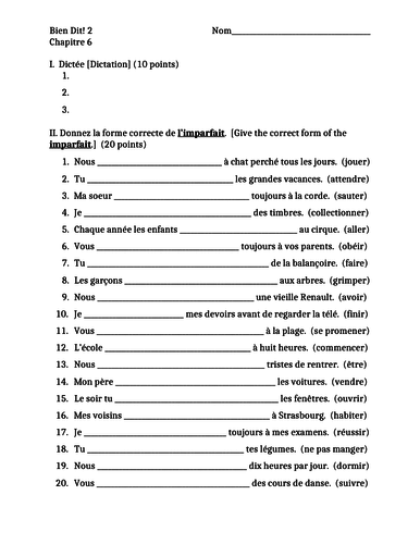Bien Dit 2 Chapitre 6 Test | Teaching Resources