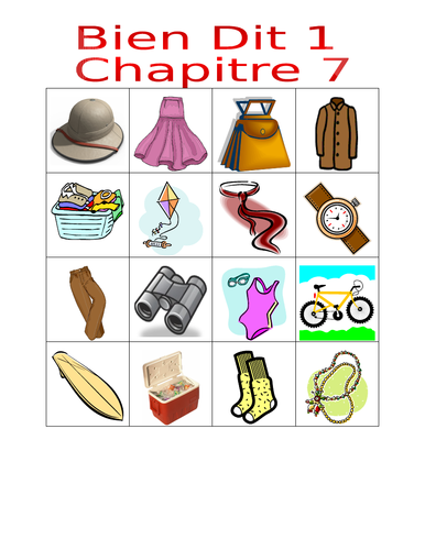 Bien Dit 1 Chapitre 7 Bingo | Teaching Resources