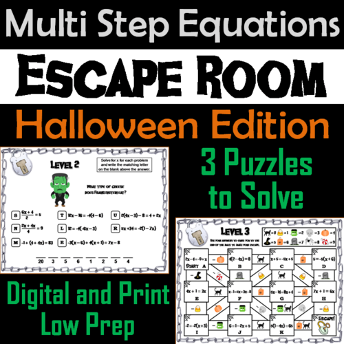 Solving Multi Step Equations Game: Escape Room Halloween Math ...