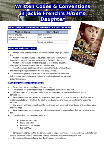 Written Codes and Conventions in Hitler's Daughter | Teaching Resources