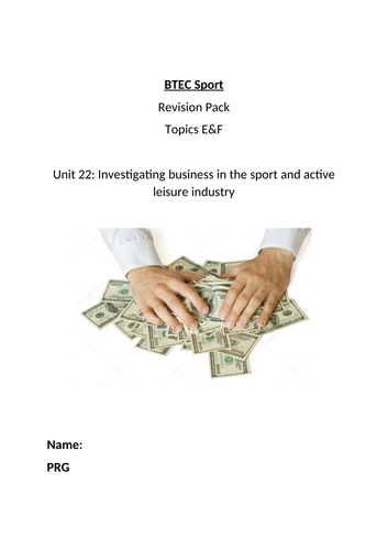BTEC Sport Unit 22 Topic E&F Revision booklet | Teaching Resources