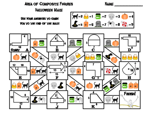 Area of Composite Figures Game: Halloween Math Maze | Teaching Resources