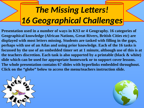 16 Geographical Challenges The Missing Letters | Teaching Resources