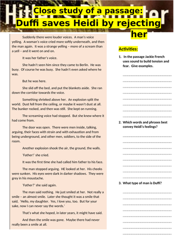 Hitler's Daughter - Close study of a passage: Duffi saves Heidi by ...