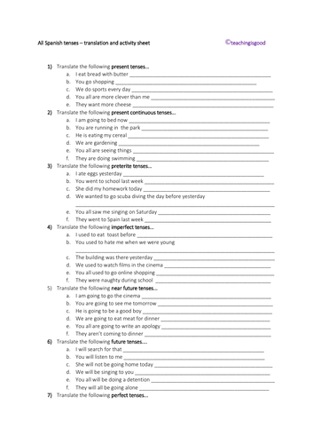 GCSE Spanish tenses - activity sheet | Teaching Resources GCSE Spanish tenses - activity sheet | Teaching Resources