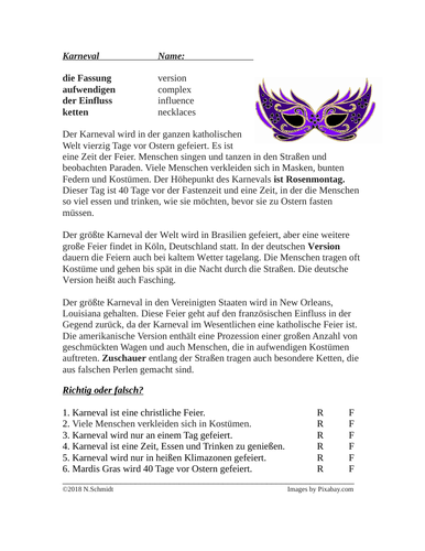 Karneval Lesung auf Deutsch - Mardi Gras - German Reading on Carnival ...