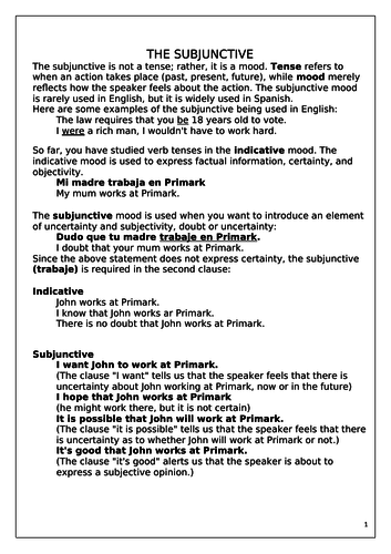 Spanish A Level - Grammar: El subjuntivo (The present subjunctive ...