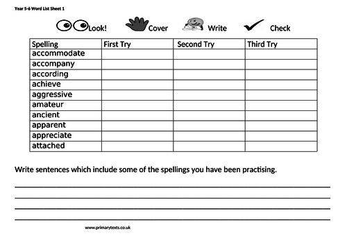 Year 5 and 6 Word List Look Cover Write Check Sheets | Teaching Resources