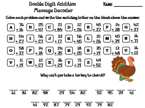 Double Digit Addition With and Without Regrouping Thanksgiving Math ...