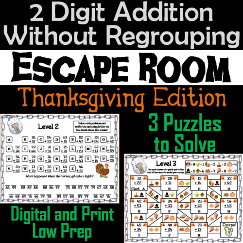 Double Digit Addition Without Regrouping Game: Thanksgiving Escape Room ...