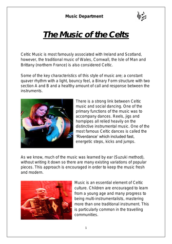 Ks3 Celtic Music Worksheet | Teaching Resources