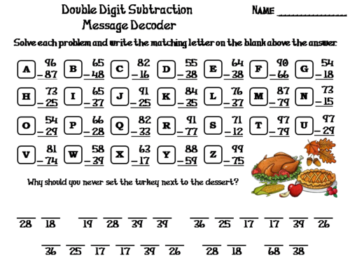 Double Digit Subtraction Thanksgiving Math Activity | Teaching Resources