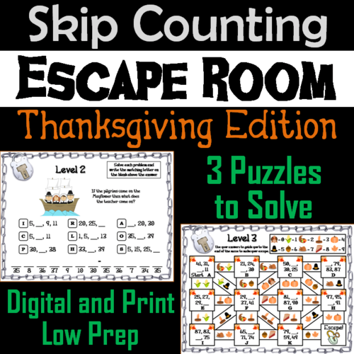 Skip Counting by 2, 3, 4, 5, 10 Activity: Thanksgiving Escape Room Math ...