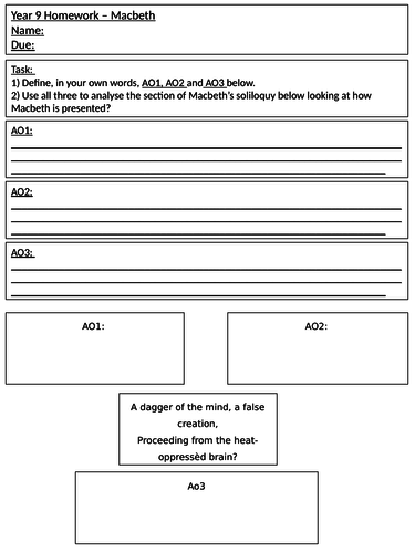 Macbeth: AO Recap Homework | Teaching Resources