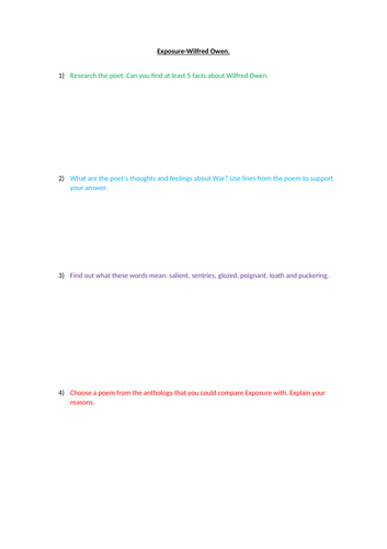 individual questions based on each poem of the anthology. | Teaching ...