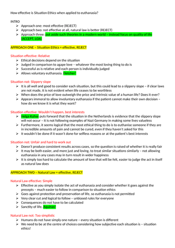 'How effective is Situation Ethics when applied to euthanasia?' Essay PLAN OCR R.S A Level ...