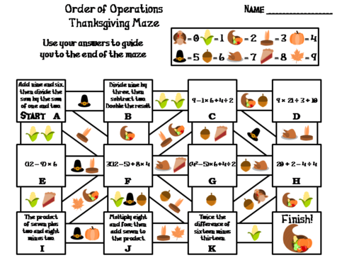 Order of Operations Activity: Thanksgiving Math Maze | Teaching Resources Order of Operations Activity: Thanksgiving Math Maze | Teaching Resources