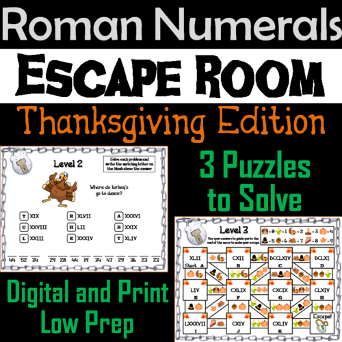 Thanksgiving Escape Room Math: Roman Numerals Game (4th 5th 6th 7th ...