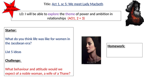 Act 1, scene 5 - We meet Lady Macbeth | Teaching Resources