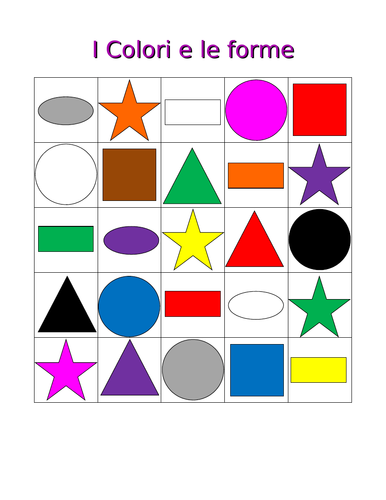 Colori e Forme (Colors and Shapes in Italian) Bingo | Teaching Resources