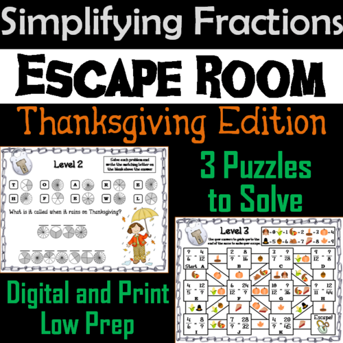 Equivalent Fractions Escape Room Thanksgiving Math Activity | Teaching ...