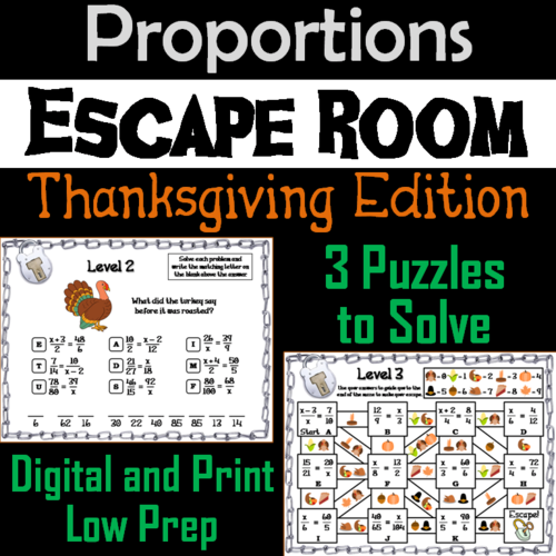 Solving Proportions Game: Escape Room Thanksgiving Math Activity ...