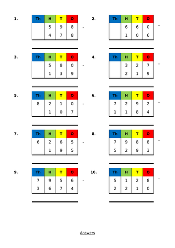 Year 4 - Subtracting two 4-digit numbers (one exchange) | Teaching ... Year 4 - Subtracting two 4-digit numbers (one exchange) | Teaching ...