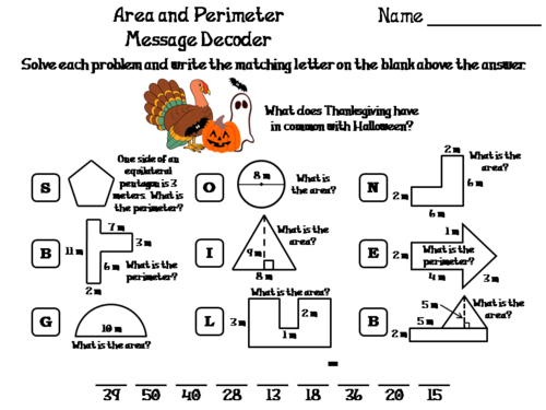 Area and Perimeter Thanksgiving Math Activity: Message Decoder ...
