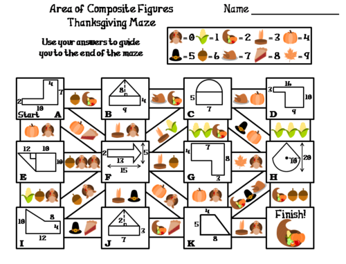 Area of Composite Figures Activity: Thanksgiving Math Maze | Teaching ...